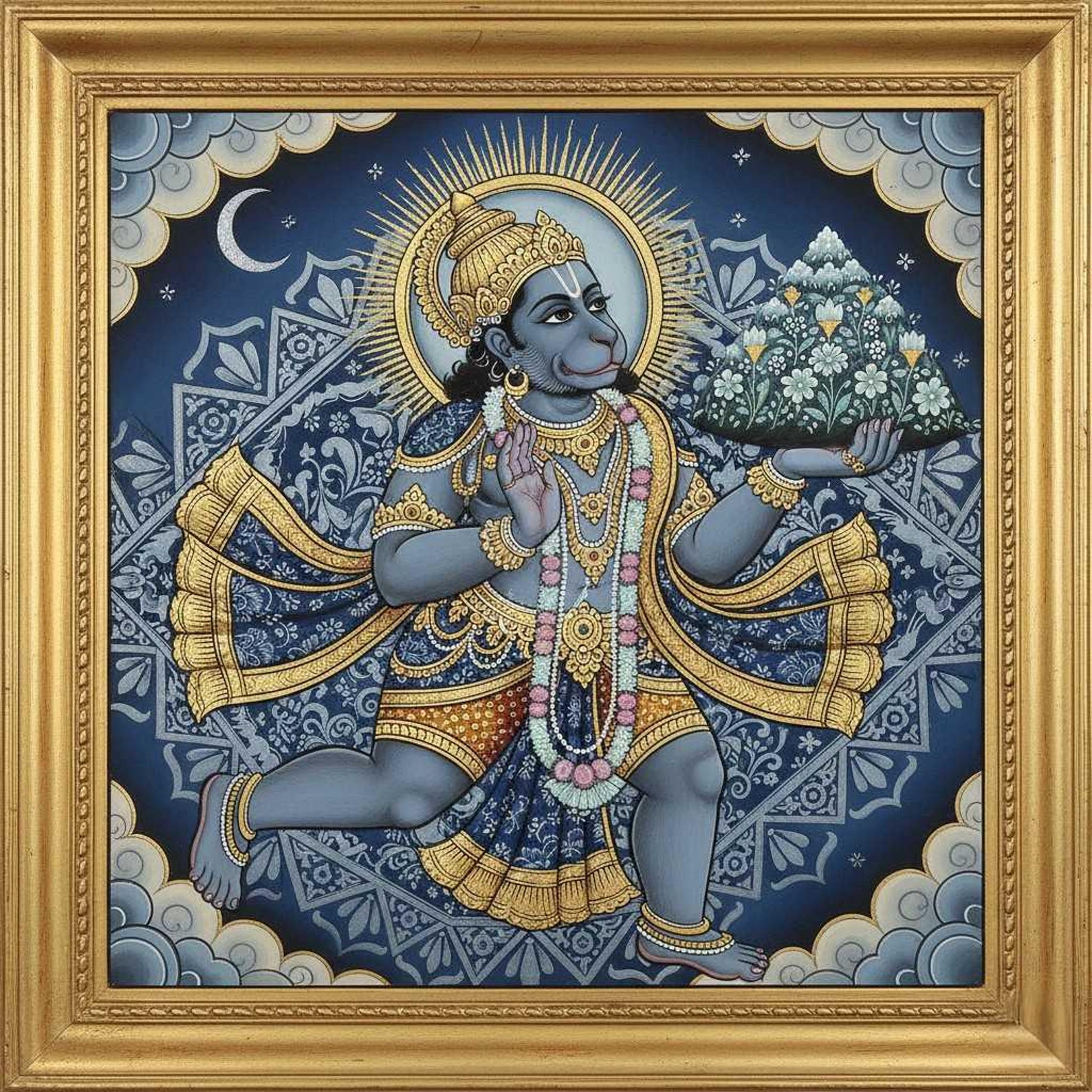 Lord Hanumanji Carrying Sanjeevni Maountain,tanjore Painting With Gold ...