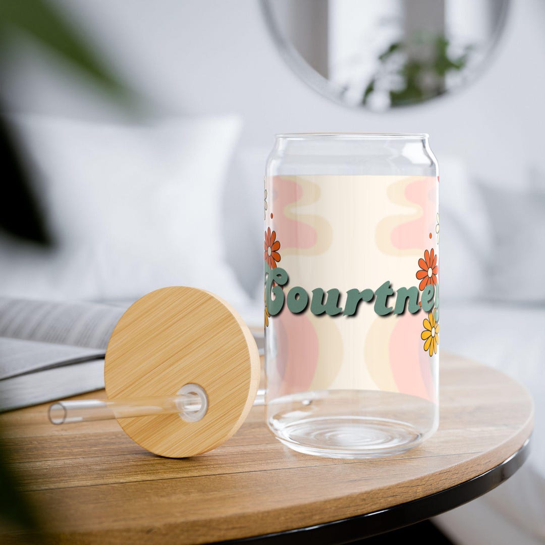 Personalized Sipper Glass: Retro Custom Drinkware With Bamboo Lid - Etsy