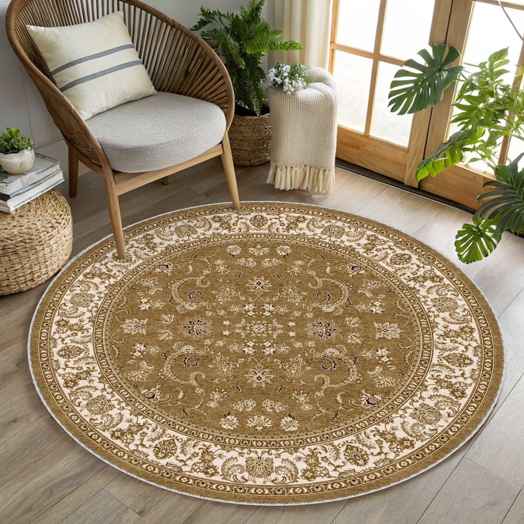 Camel Color Round Rug, Earth Tone Area, Modern Rustic, Caramel Antique ...