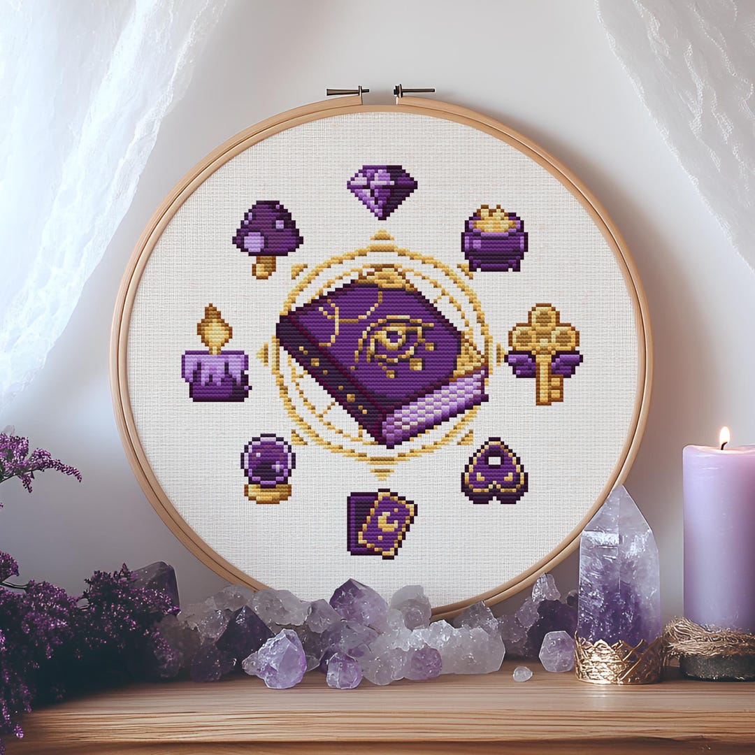 Purple Magic Witchy Cross Stitch Pattern: Celestial Tarot Spell Book ...