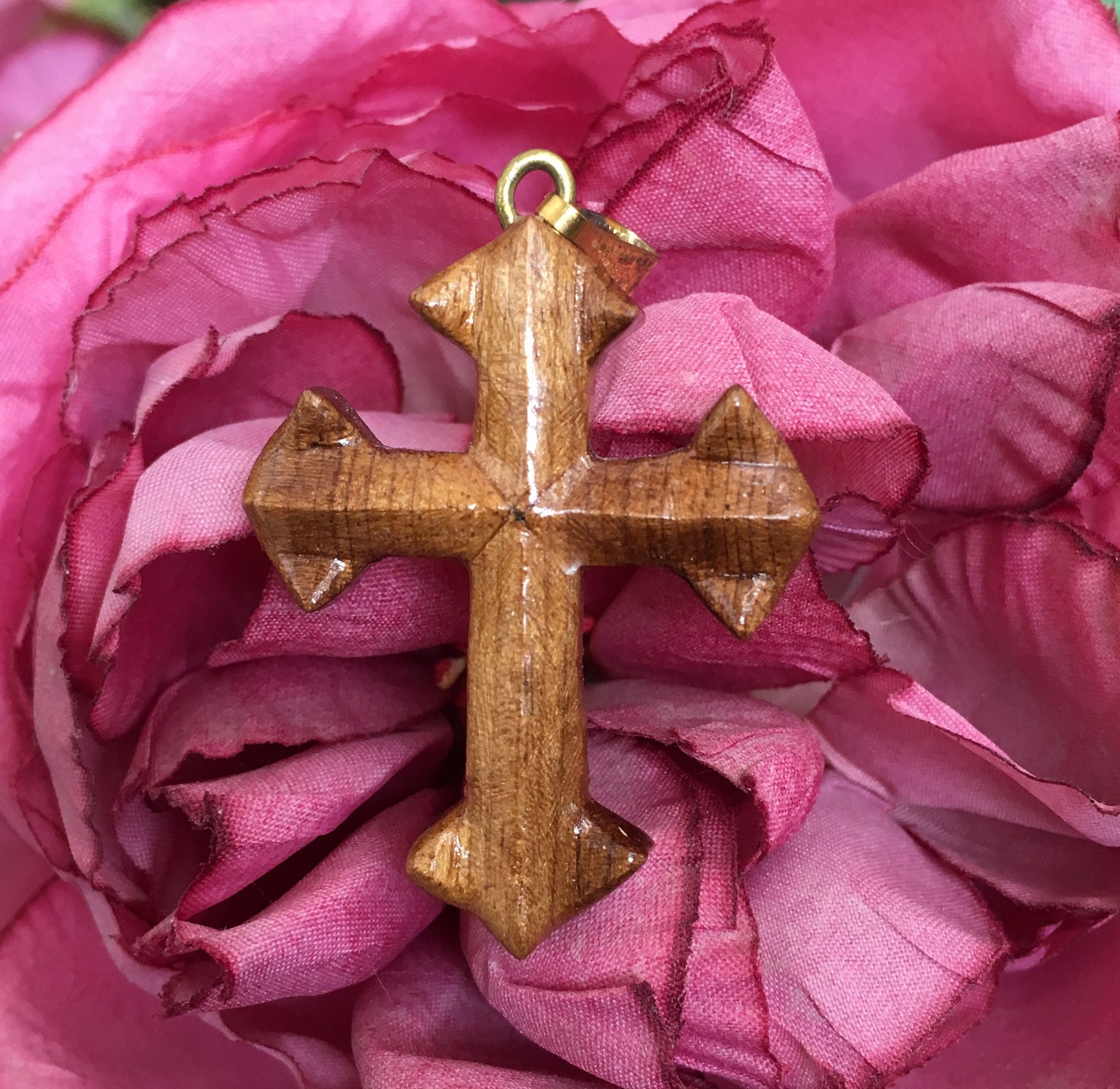 Vintage 60's "wooden Cross" With a Gold Toned Bale - Etsy