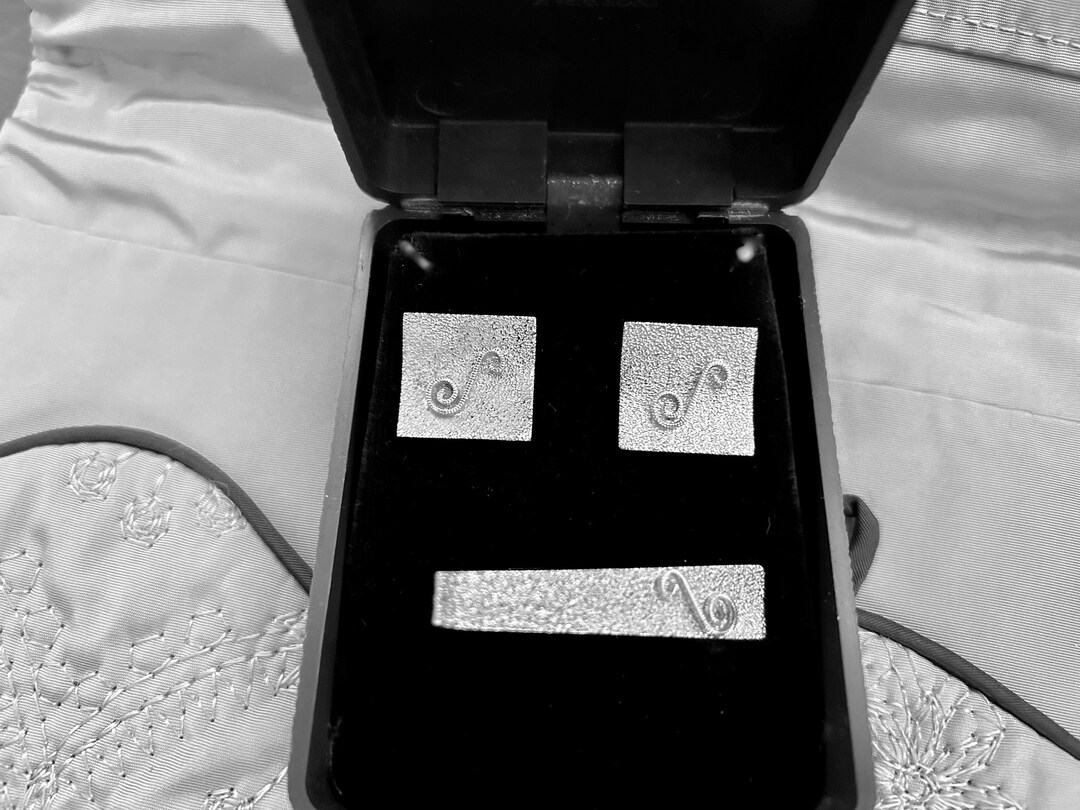 Vintage 80's musical NOTE Set Silver Toned Cuff Links and Tie Tack Set ...