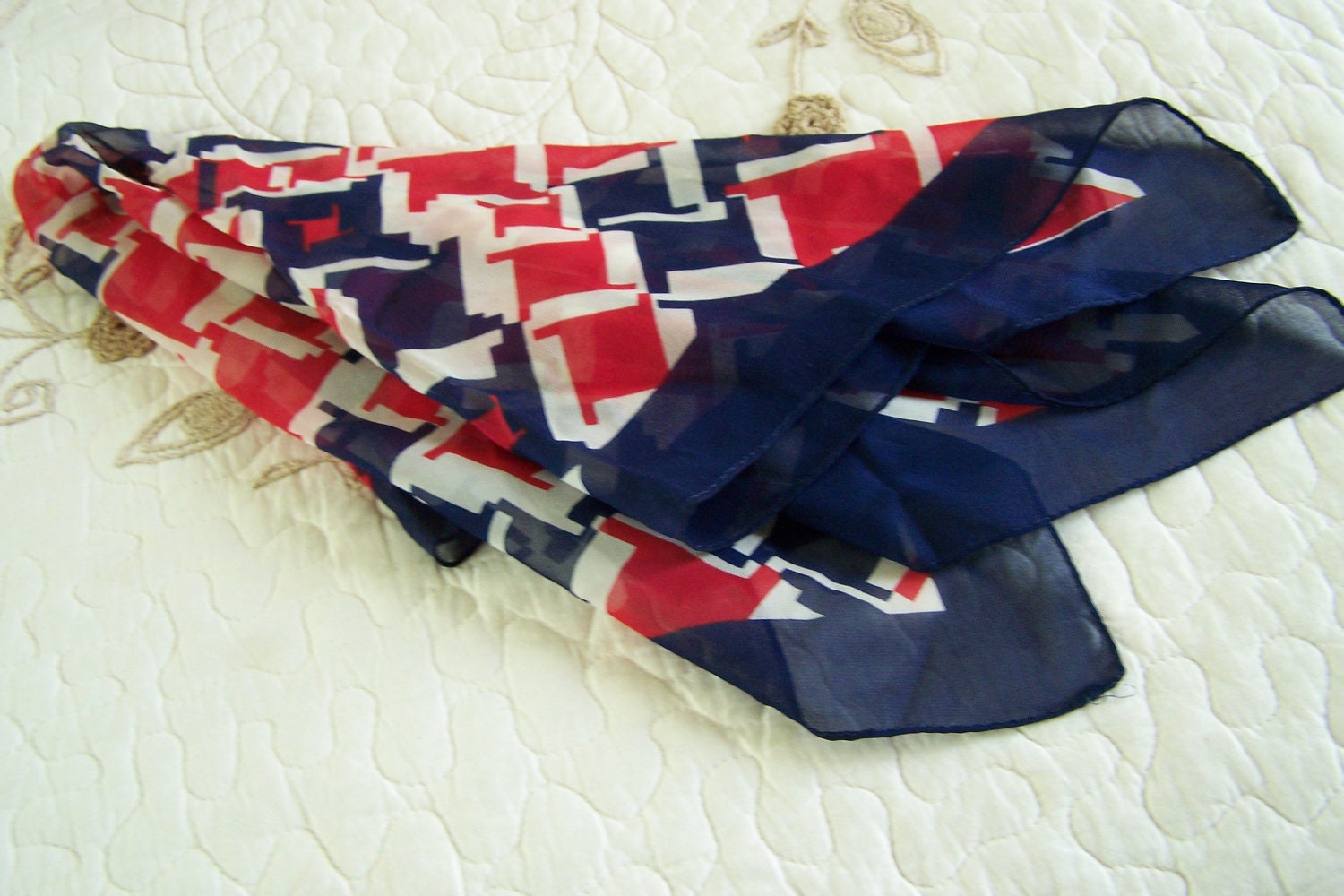 Vintage 70's Square Scarf Red, White & Blue Semi-sheer by Tamiko - Etsy