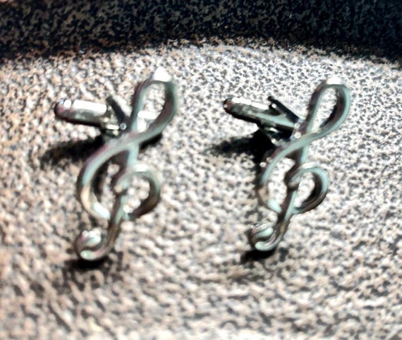 Vintage "MUSICAL CUFF LINKS" Cleft Musical Notes in … - Gem