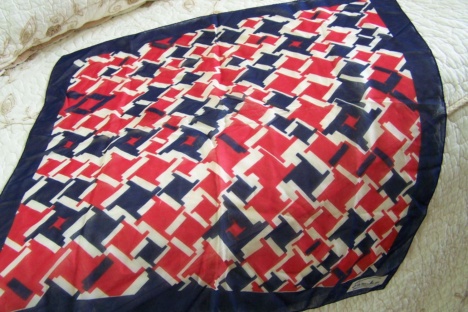 Vintage 70's Square Scarf Red, White & Blue Semi-sheer by Tamiko - Etsy