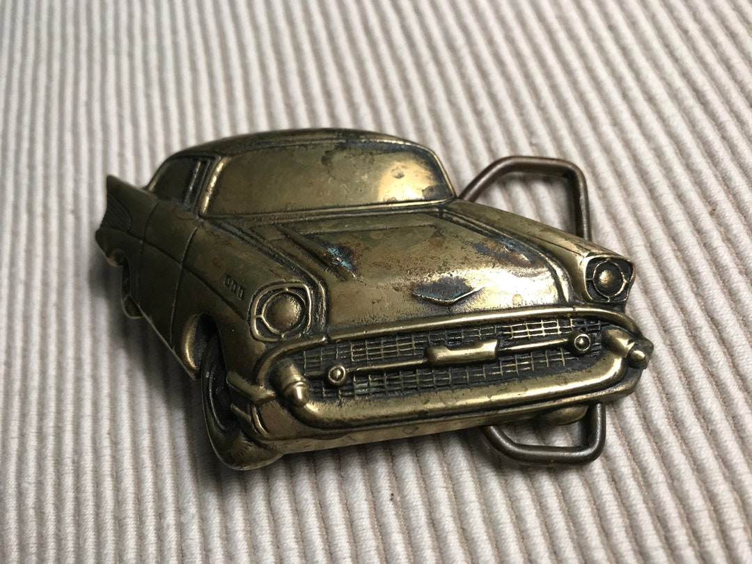 Vintage 1957 CHEVY Car Belt Buckle Artwork Solid Brass Belt Buckle by ...