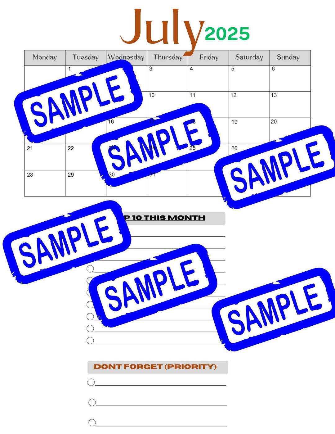 July 2025 Priority To-do List - Etsy