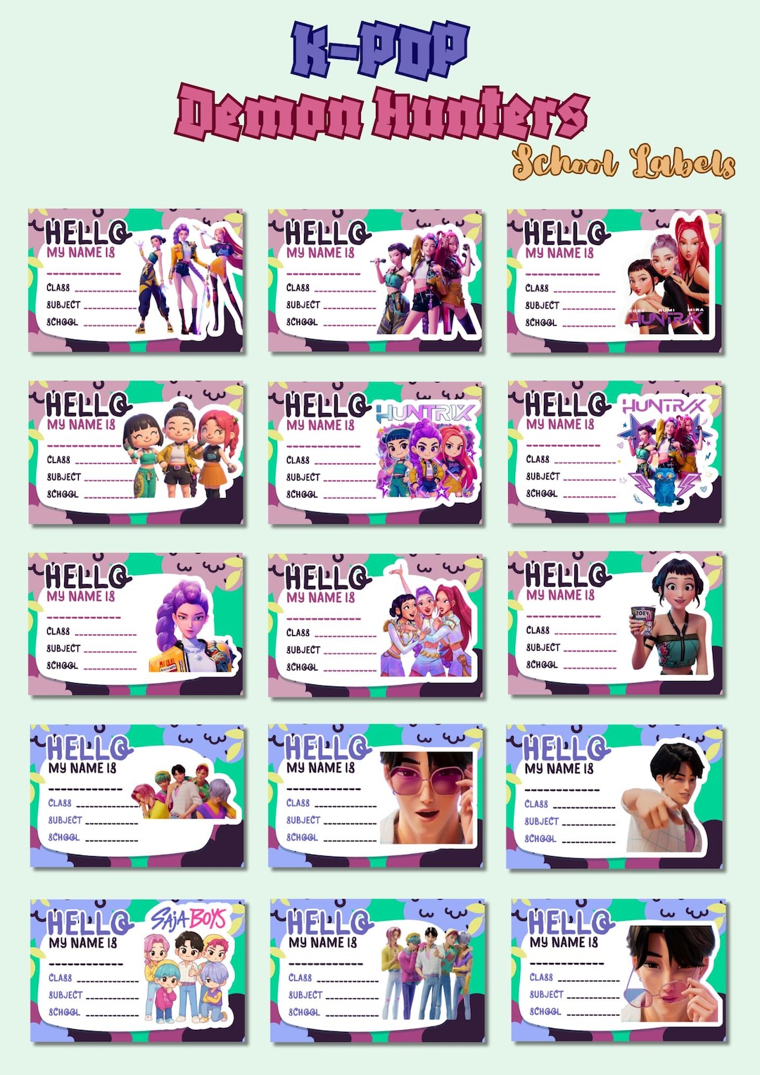 K-pop Demon Hunters Stickers – Back to School Labels (digital Download ...