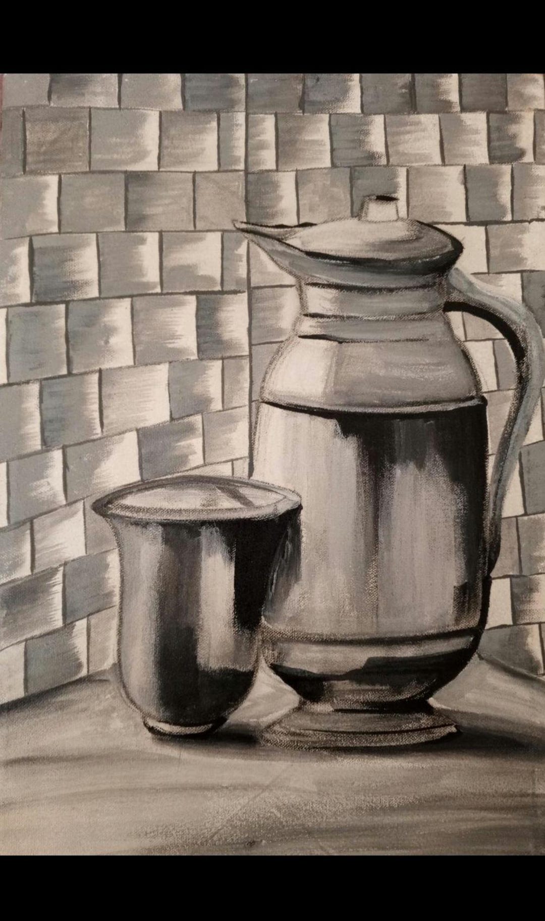 Monochrome Still Life – Black & White Jug and Cup | Mixed Media With ...