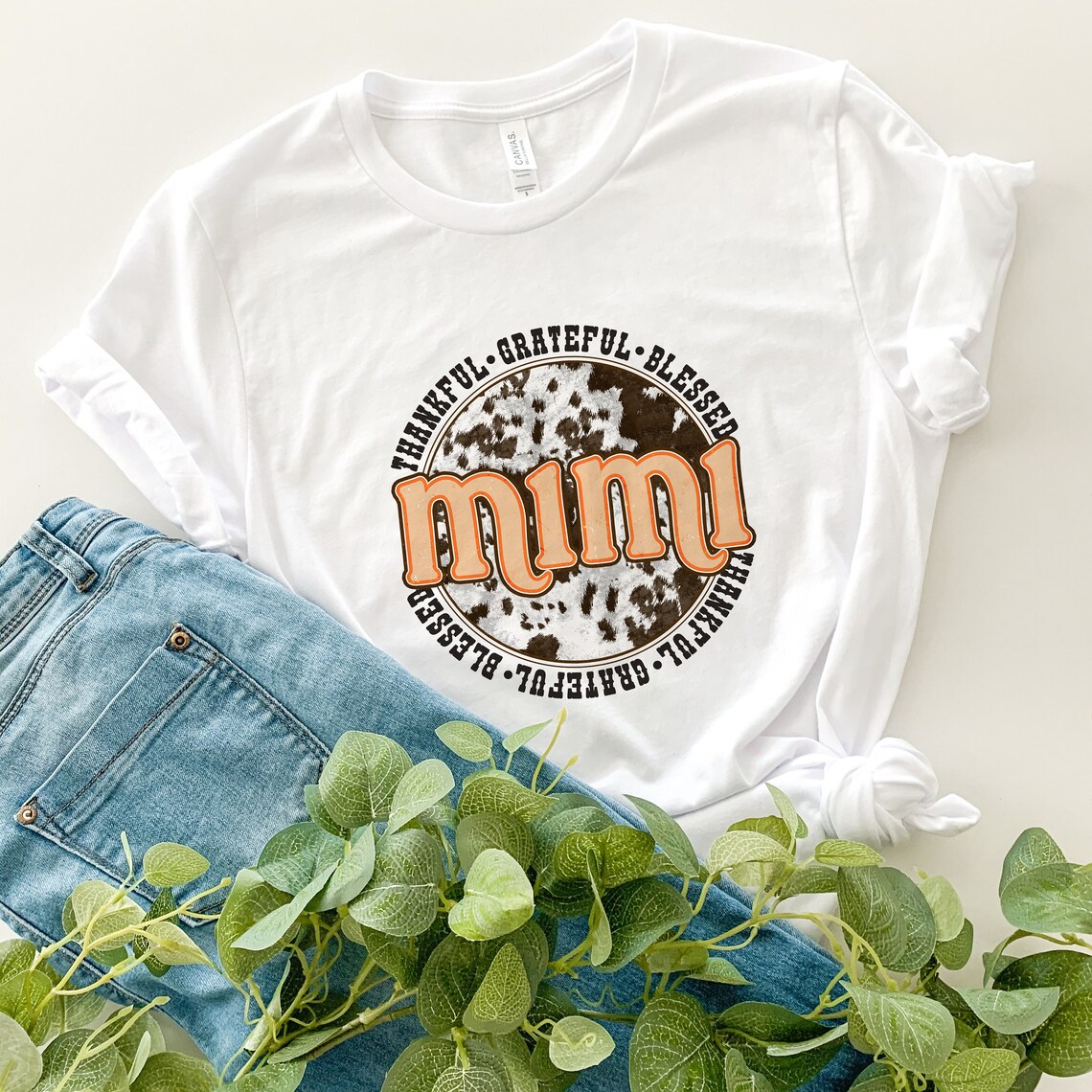 Thankful Grateful Blessed Mimi PNG Mimi Cowhide Cow Print - Etsy