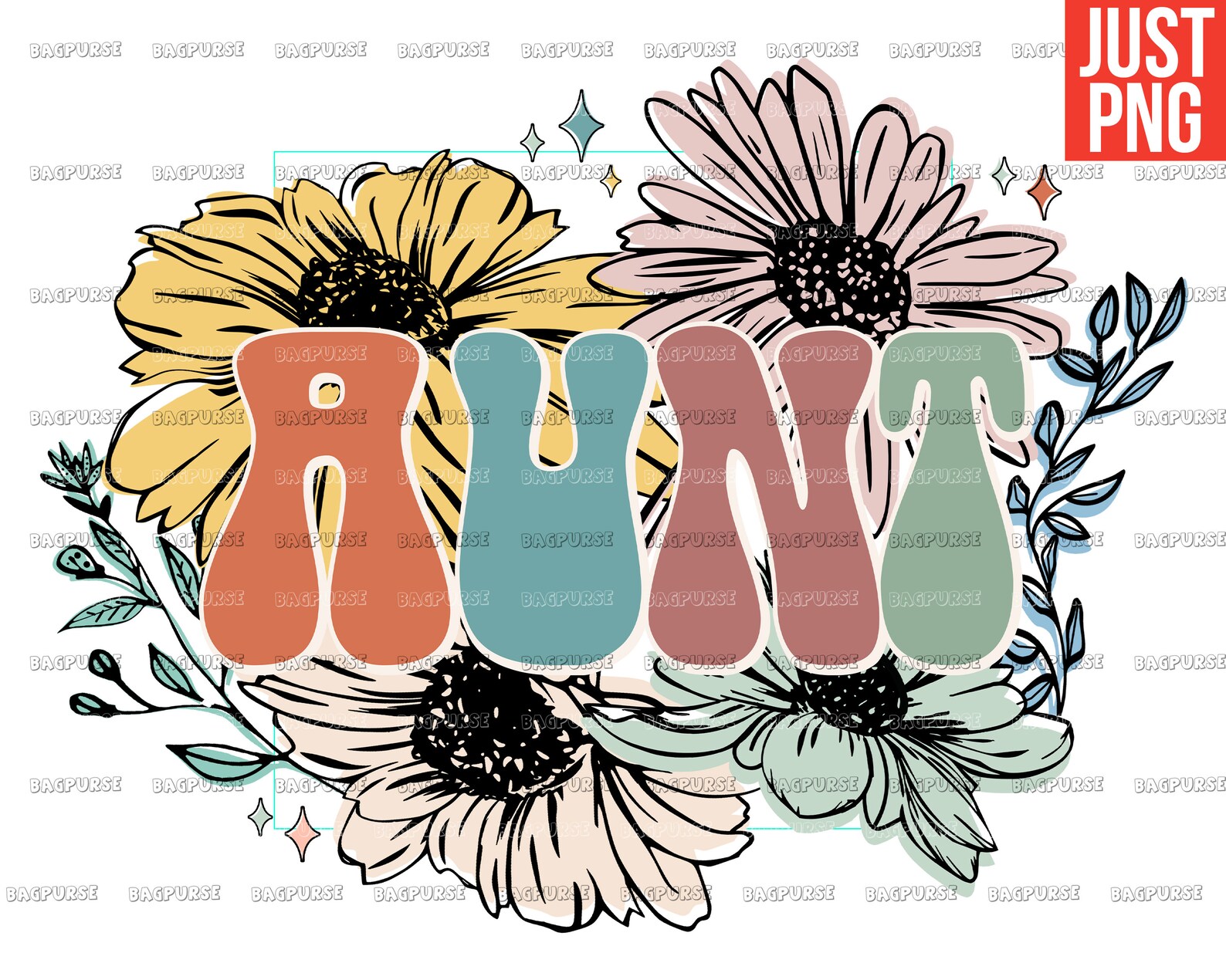 Floral Aunt PNG Retro Aunt Design File for Sublimation or - Etsy