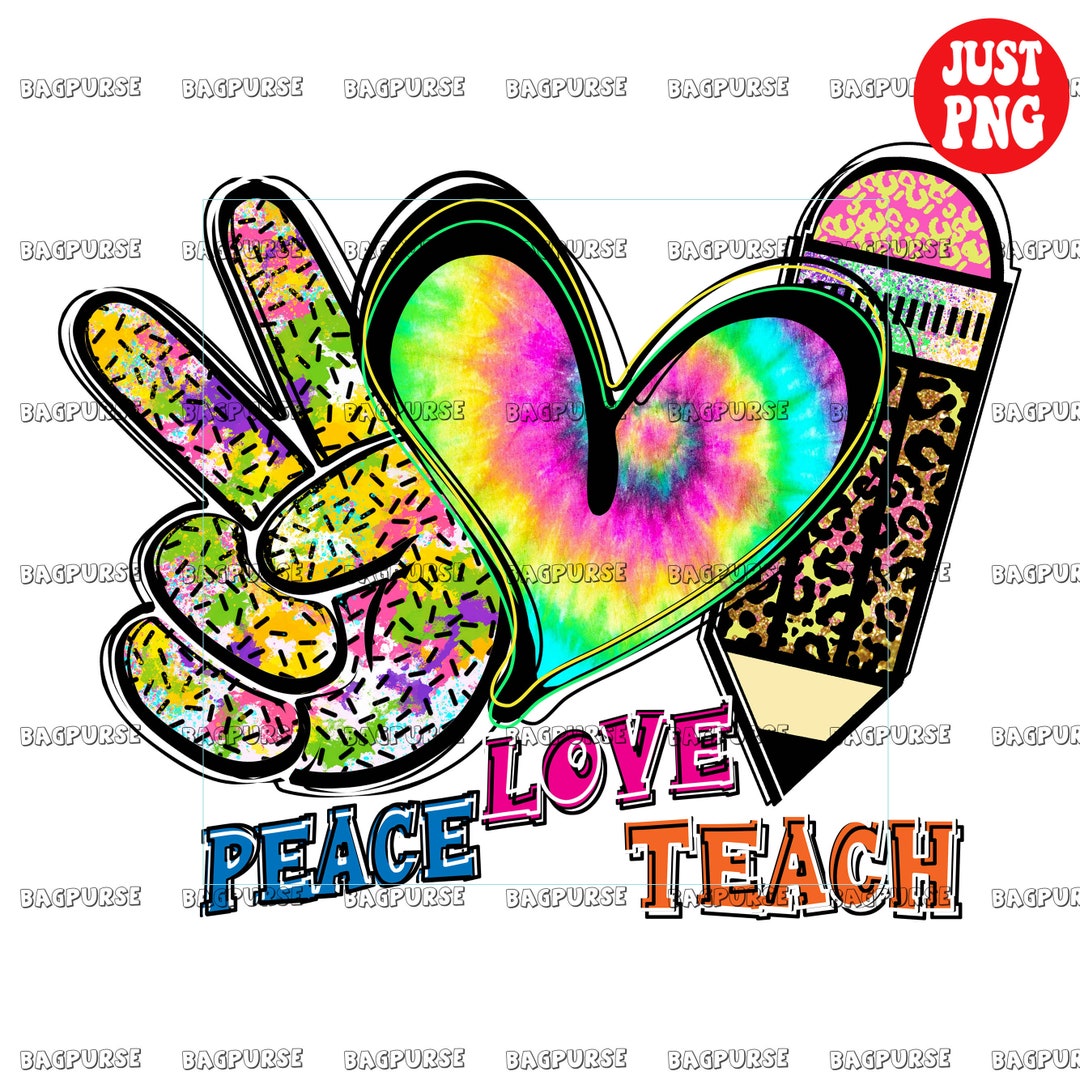 Peace Love Teach PNG | Hand Sign Tie Dye Leopard Design Download ...