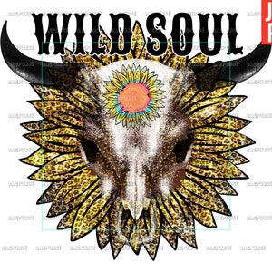 Wild Soul PNG, Wild Soul Leopard Sunflower, Cow Skull, Western Design ...