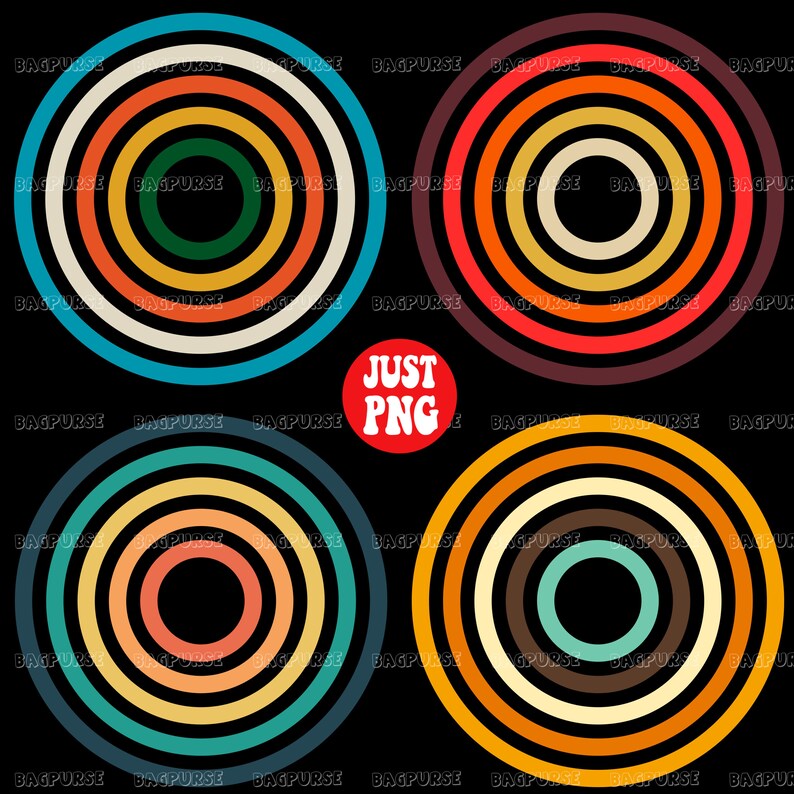 Retro Circle Stripes PNG Circular Striped Clipart Digital - Etsy