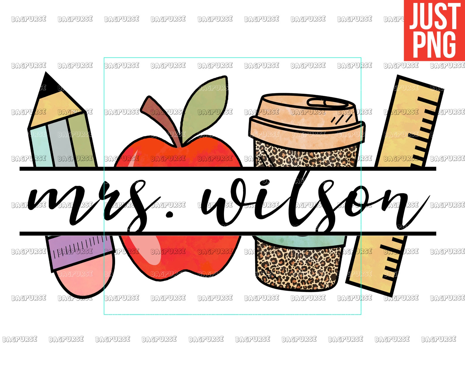 Teacher PNG Teacher Name Frame PNG Pencil Apple Coffee Rule - Etsy