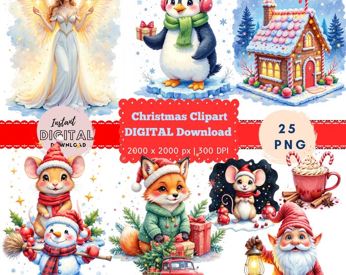 Watercolor Christmas Clipart Set: Cozy Holiday Illustrations (digital ...