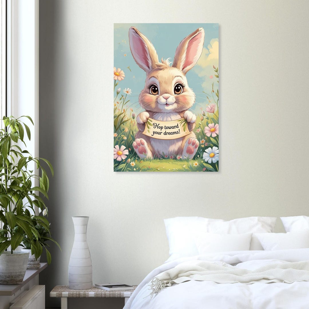 Cute Cartoon Rabbit Motivational Poster - 'hop Toward Your Dreams ...