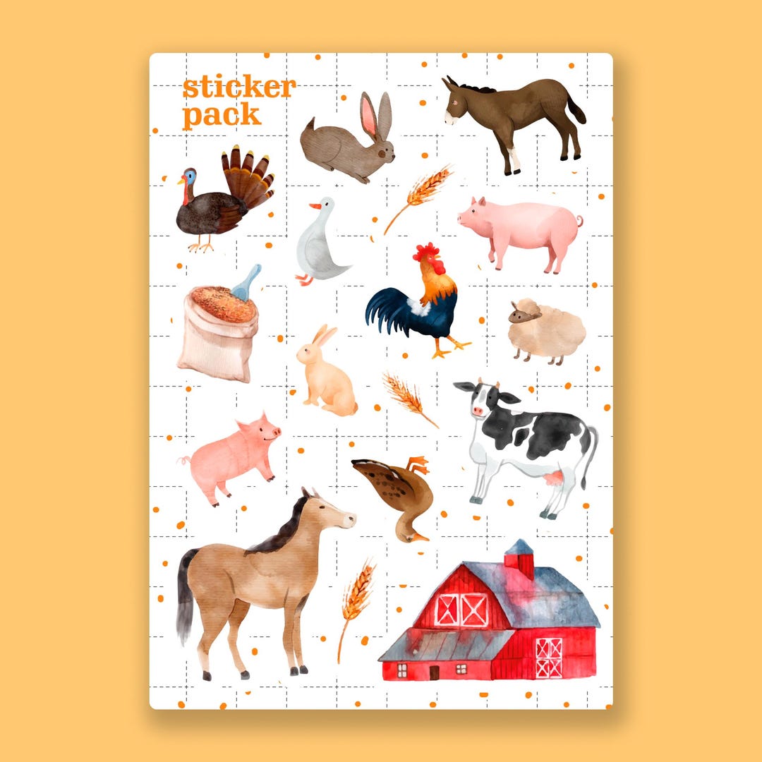 Farm Animal Sticker Sheet: Chickens, Horses, Pigs, Cows, Barnyard Fun ...