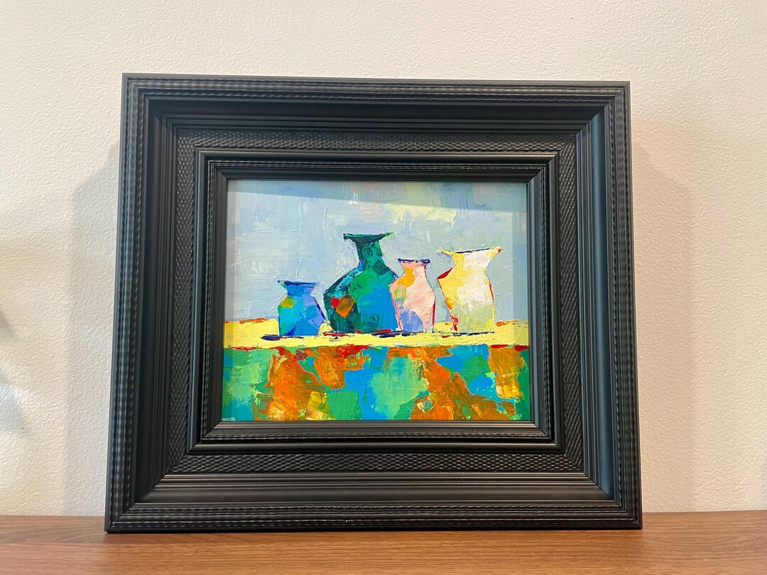 Bold Still Life Acrylic Painting | 8x10 Original Colorful Vase Artwork ...
