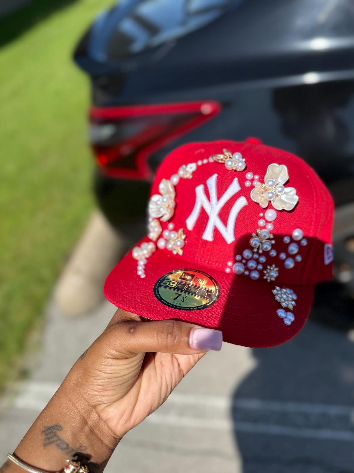 Custom Fitted Hats for Girlfriend – Hand-embellished With Pearls ...