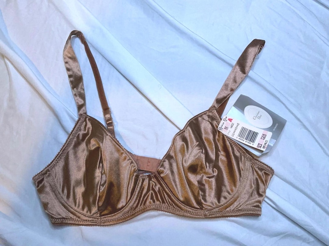Vintage Christian Dior Bra 36A Bronze Satin Unlined Underwire ...