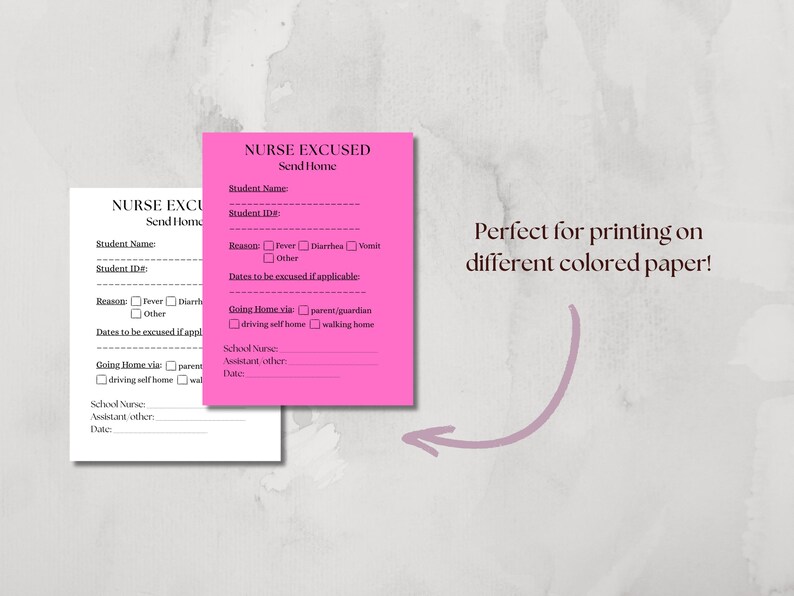 Printable School Nurse Pass Send Home Nurse Excuse Parent Note From ...