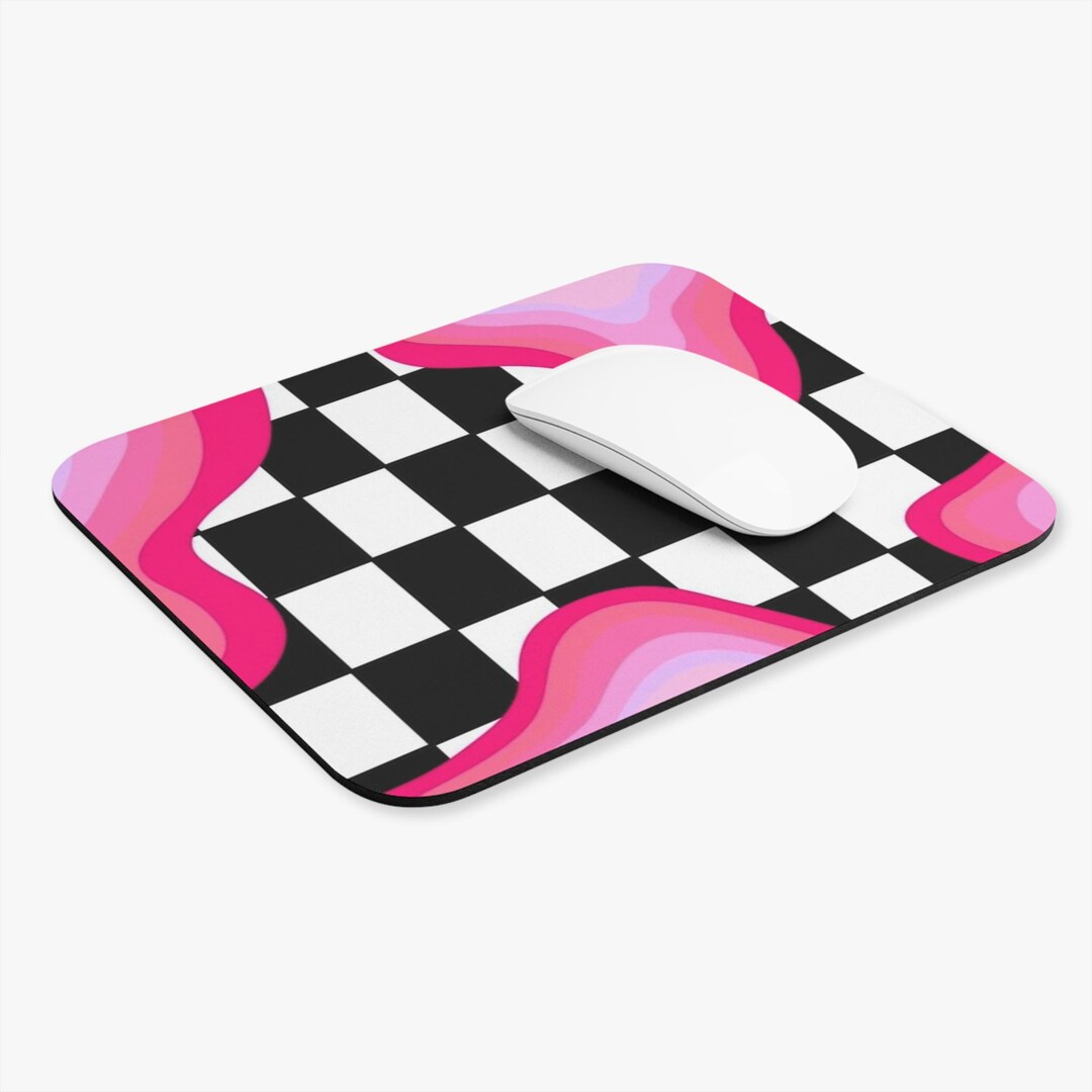 Pink Wave Checkerboard Mouse Pad | Retro Psychedelic Desk Mat - Etsy