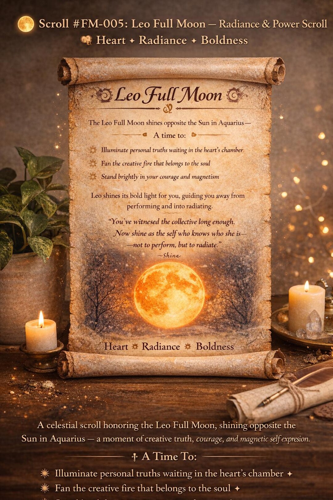 Leo Full Moon Scroll PNG | Radiance & Courage | Astrology Art Download ...