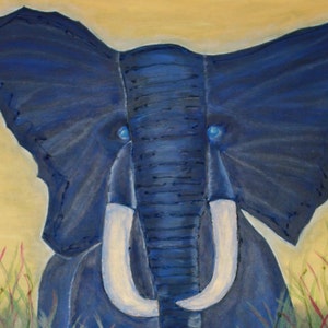 Painting, Acrylic, Multi-media, Big Blue Elephant in the Center of the ...