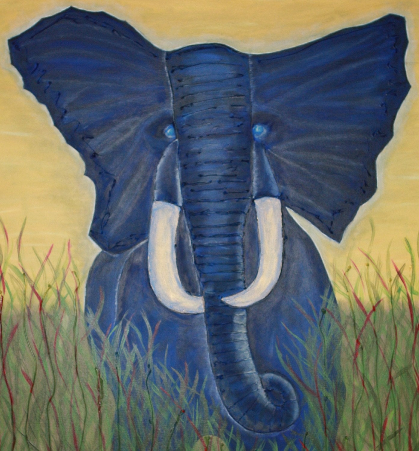 Painting, Acrylic, Multi-media, Big Blue Elephant in the Center of the ...