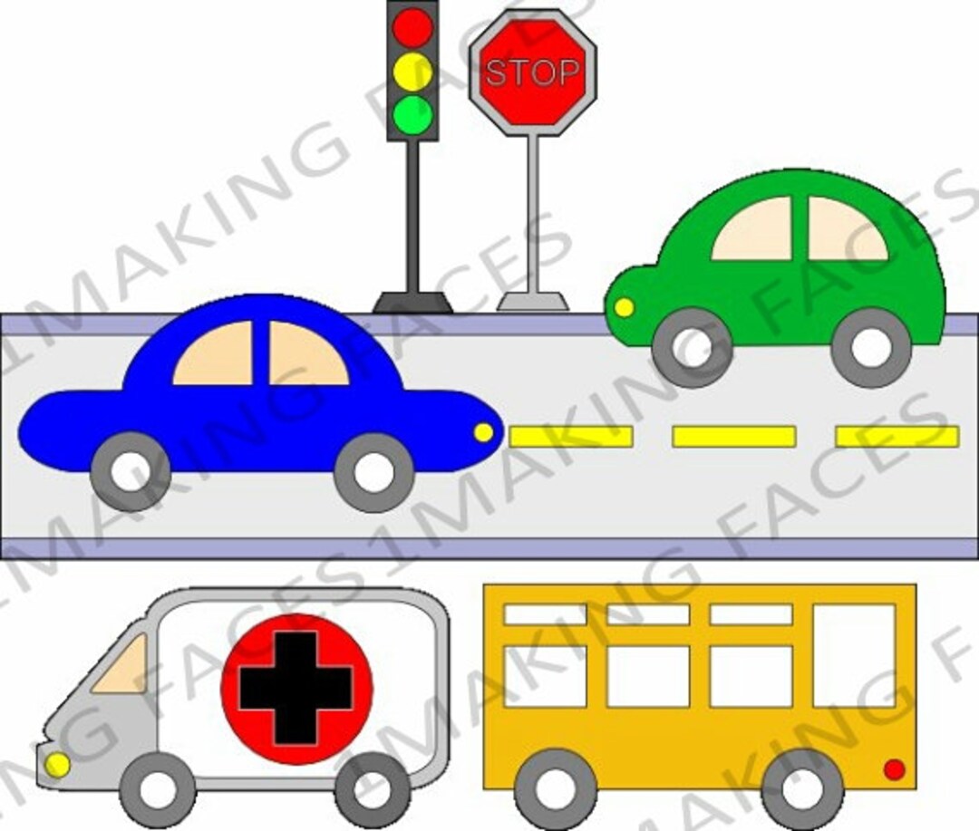 2 Cars, Ambulance, Bus, Street, Stop Sign, & Stop Light SVG Cutting ...