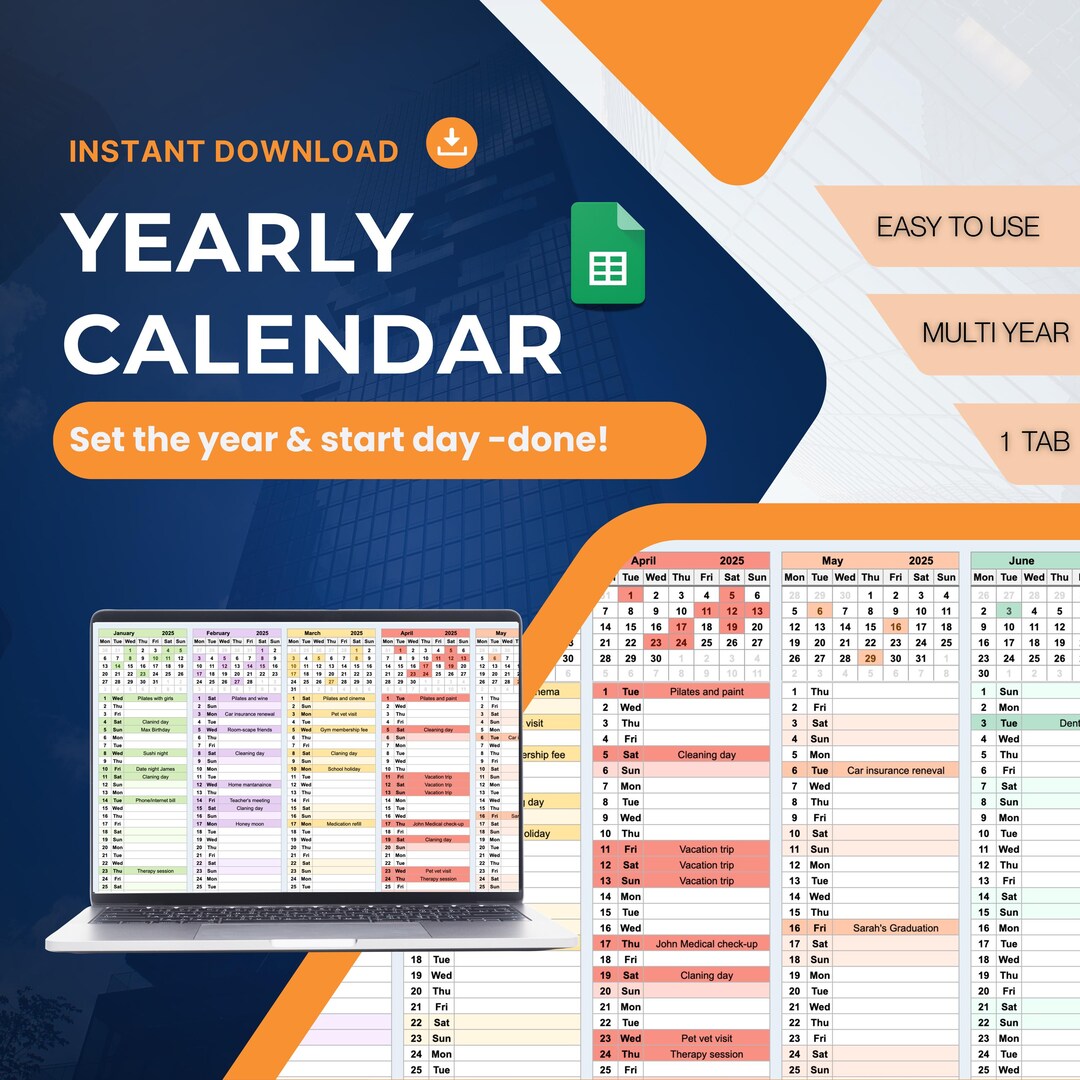 Editable Yearly Calendar Template: Printable Annual Planner (google ...