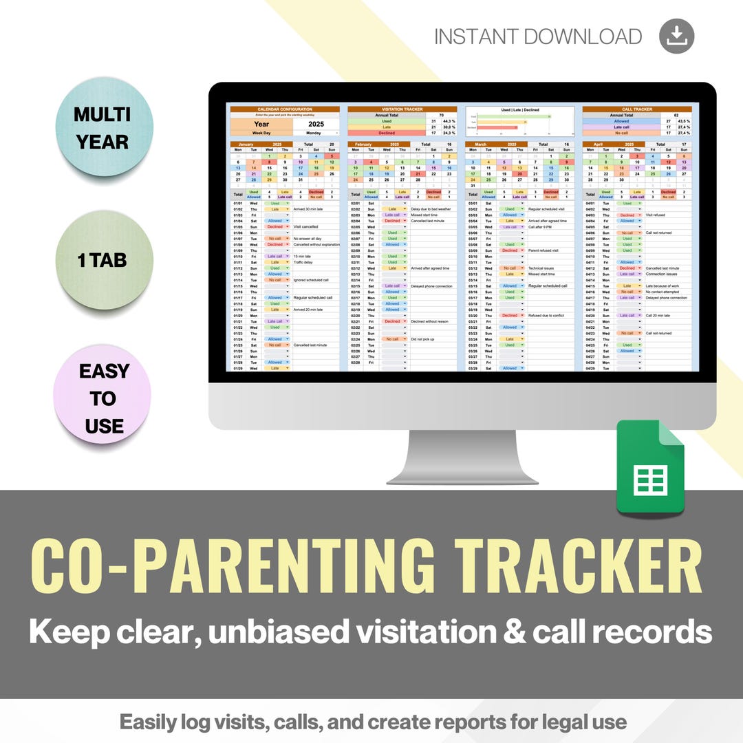Co-parenting Visitation Tracker: Custody Call Log, Google Sheets ...