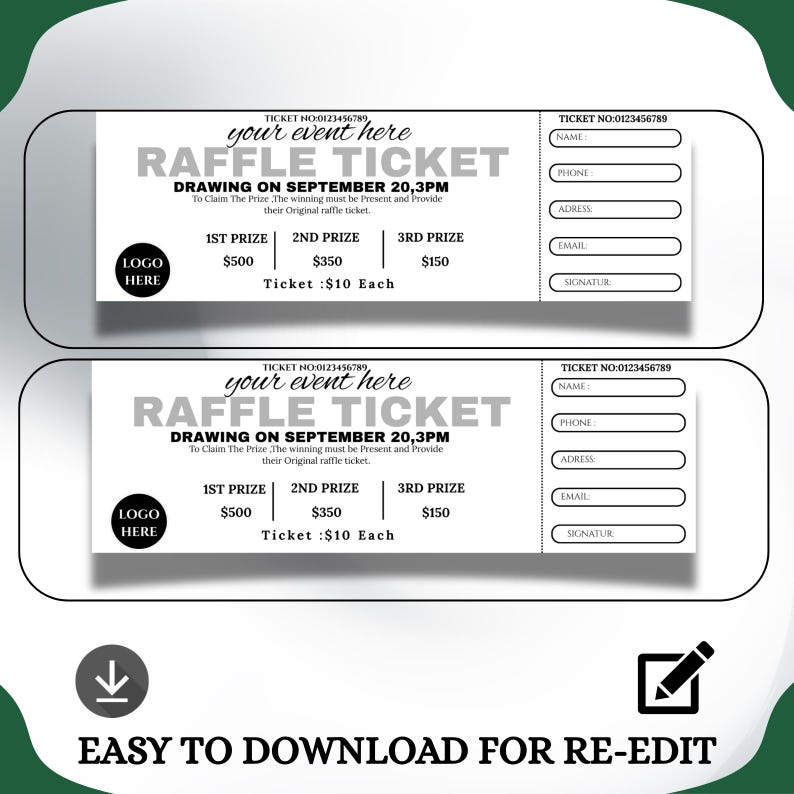 Editable Raffle Ticket Template: DIY Printable Fundraiser Design ...