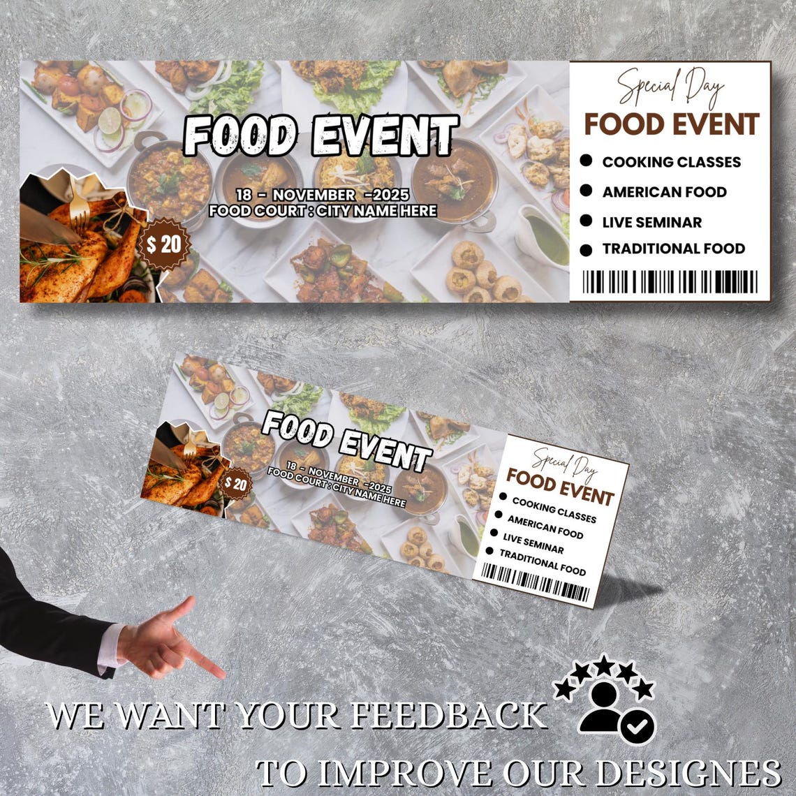 Digital Editable Printable Food Event Ticket | Custom Meal Voucher ...