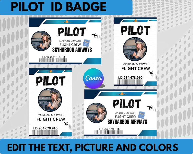 Pilot License – Custom Pilot ID Badge & Airplane Party Prop, Aviation ...