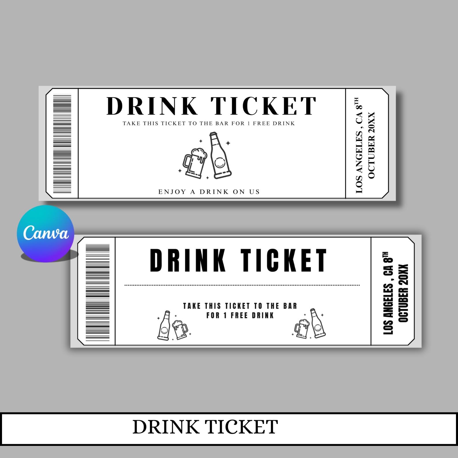 Custom Drink Ticket Template: Elegant Event Coupons (digital Download ...