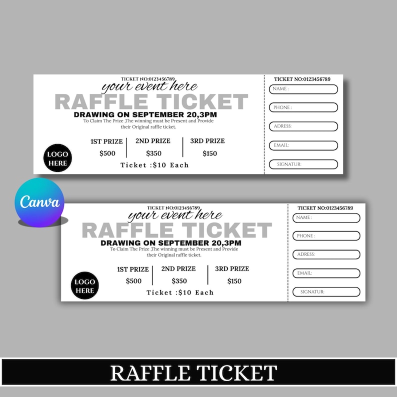 Editable Raffle Ticket Template: DIY Printable Fundraiser Design ...