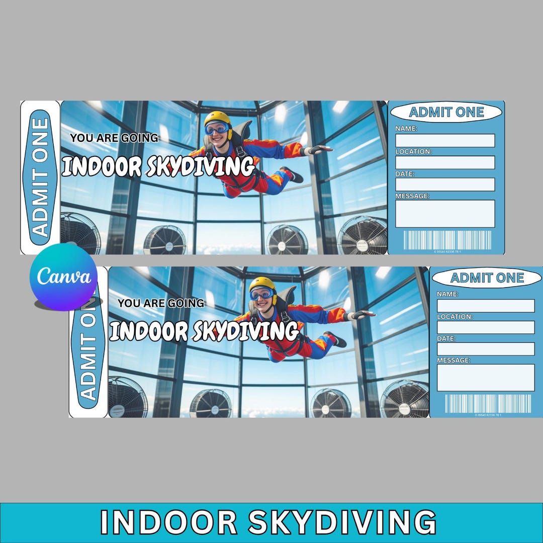 Editable Skydiving Surprise & Birthday Gift Ticket | Printable Event ...
