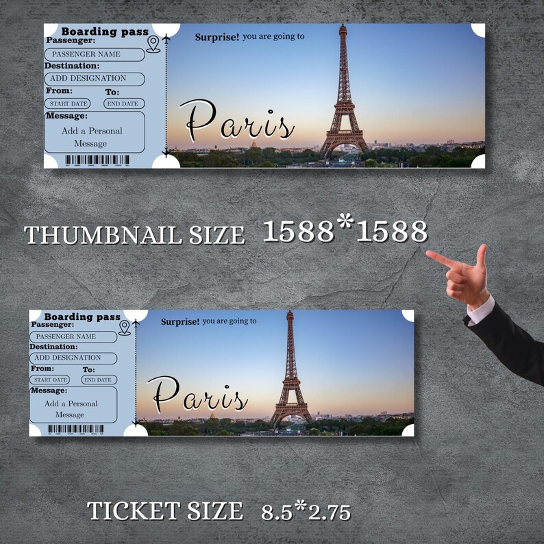 Editable Paris Boarding Pass | Printable Travel Gift | Personalized ...