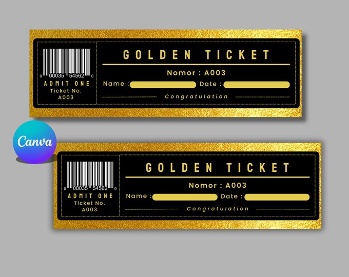 Golden Ticket Template, Printable Golden Ticket Editable Template ...