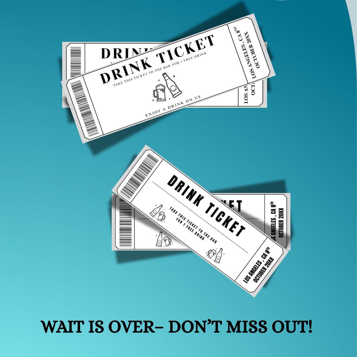 Custom Drink Ticket Template: Elegant Event Coupons (digital Download ...