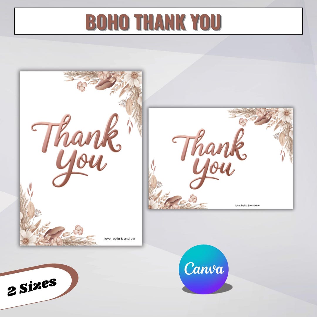 Boho Thank You Card – Printable Boho Floral Thank You | Digital PDF ...