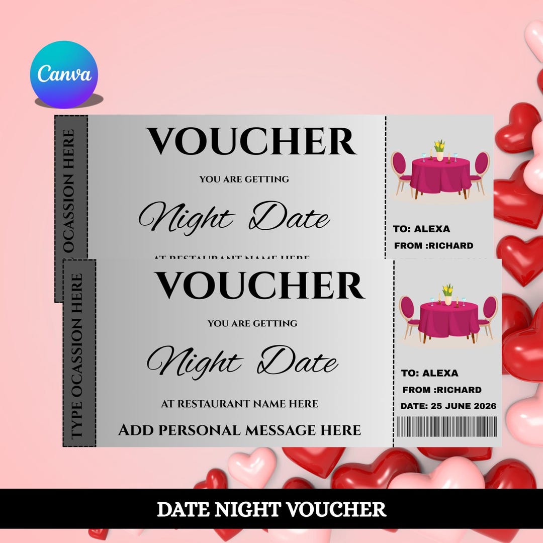 Editable Date Night Coupon Voucher, Printable Anniversary Couple Gift ...