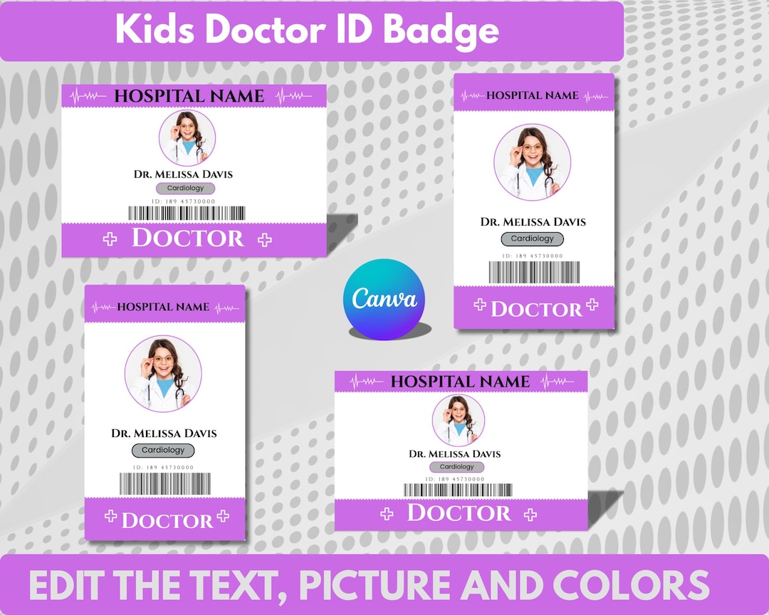 Editable Kids Doctor ID Badge, Printable Medical Badge, Hospital Staff ...
