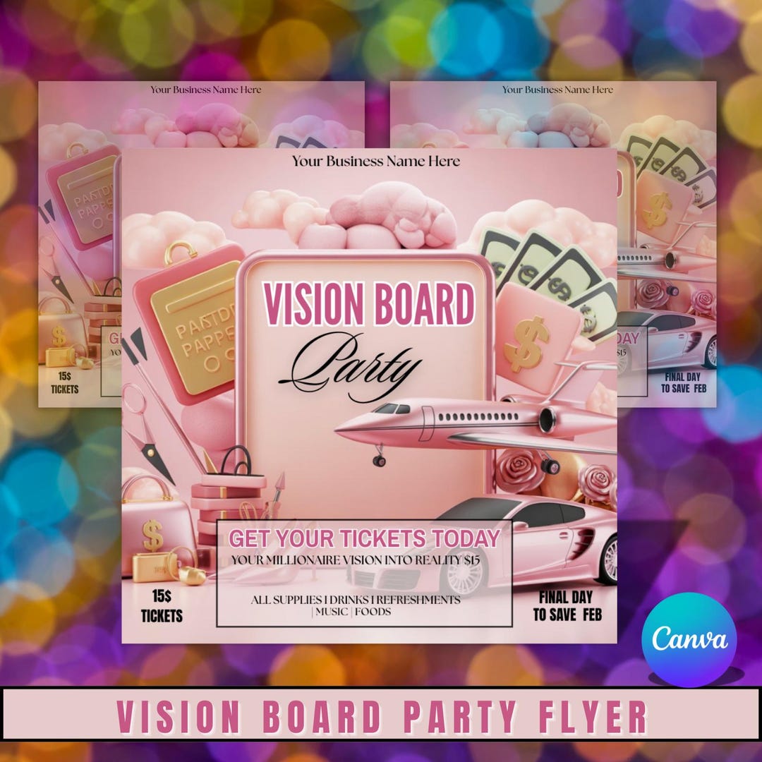 Vision Board Party Flyer 2026 | Editable Canva Vision Board Flyer ...