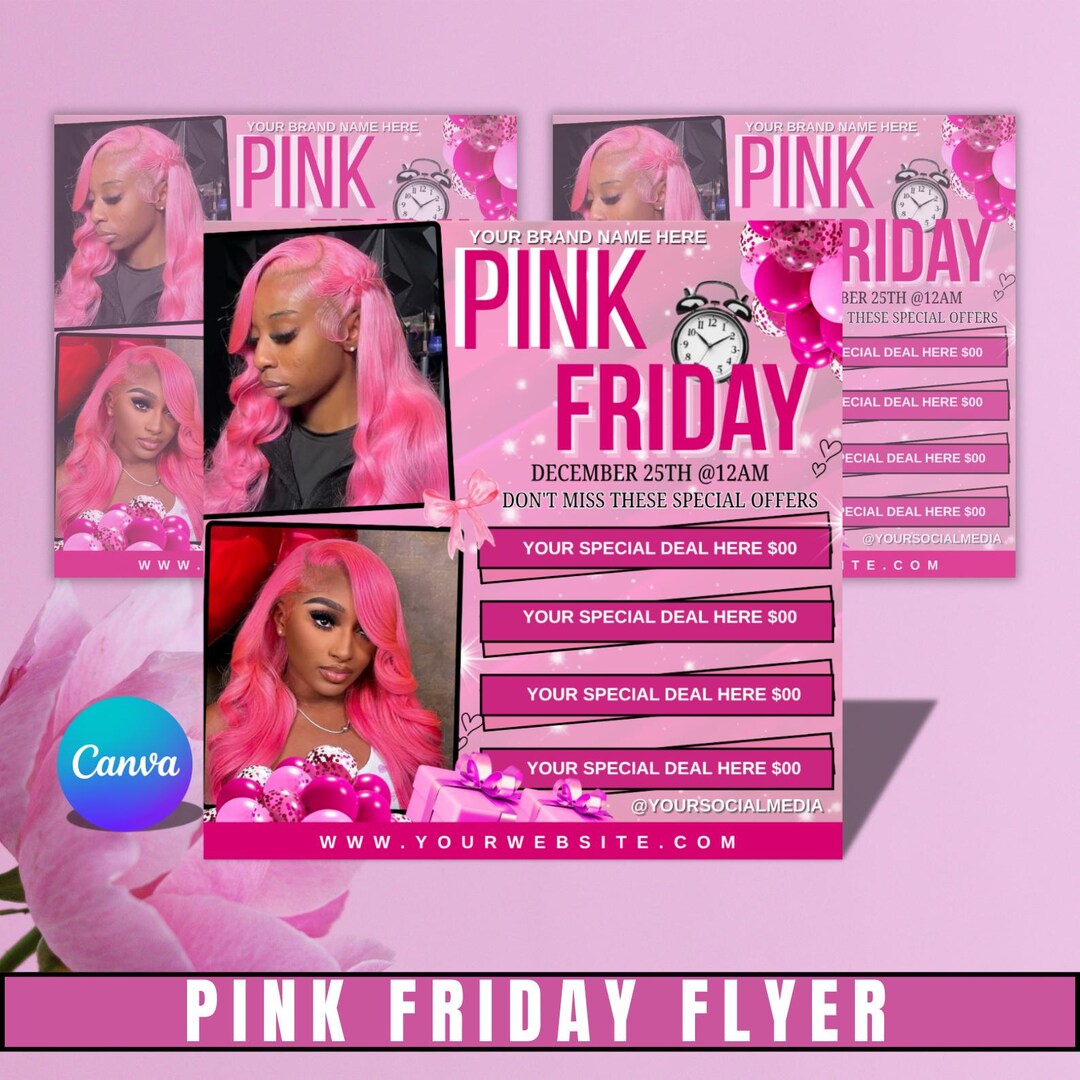 Pink Friday Flyer, Editable Canva Template, Boutique Sale Poster, Girly ...