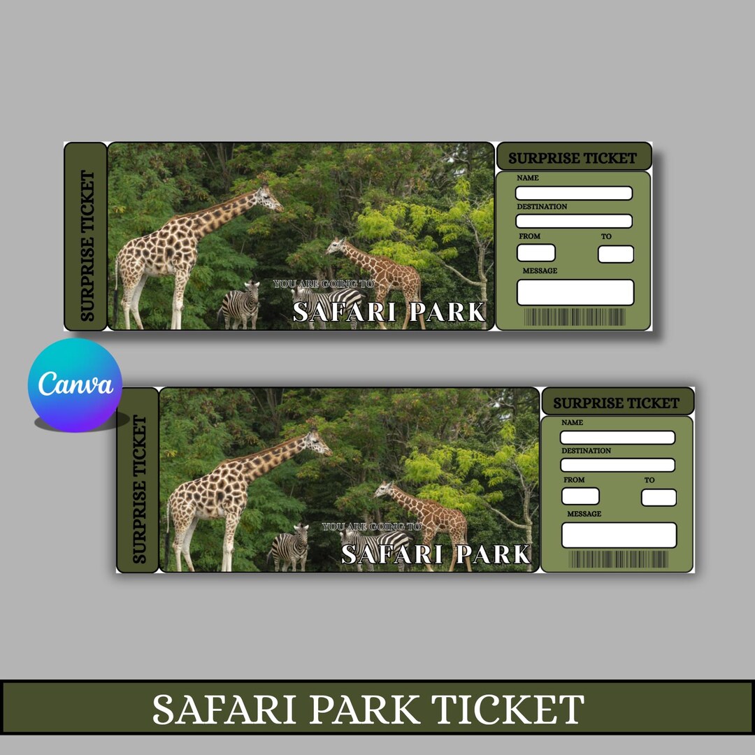 Printable Personalized Editable Safari Park Ticket Template ...