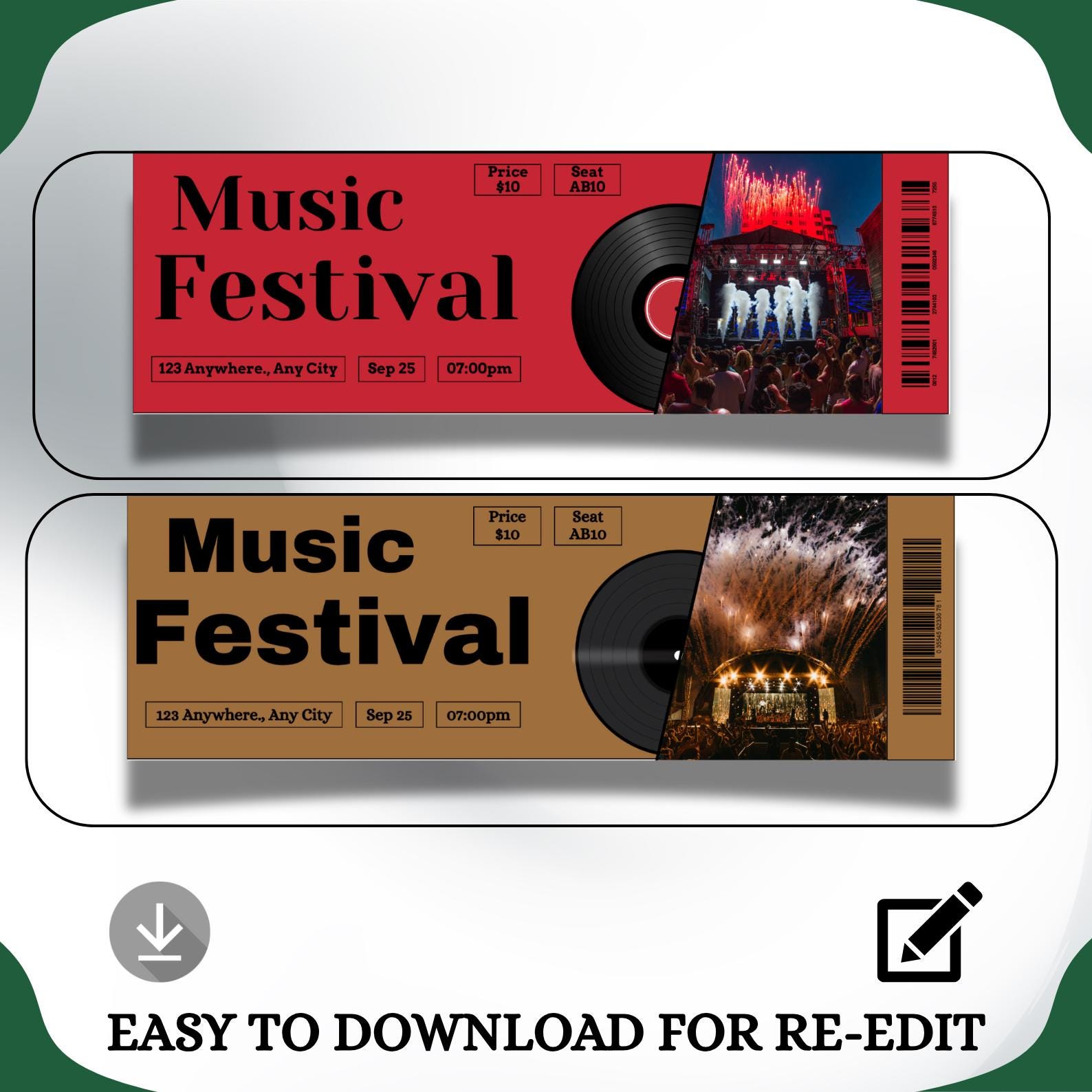 Editable Music Festival Tickets | Printable Concert Event Pass ...