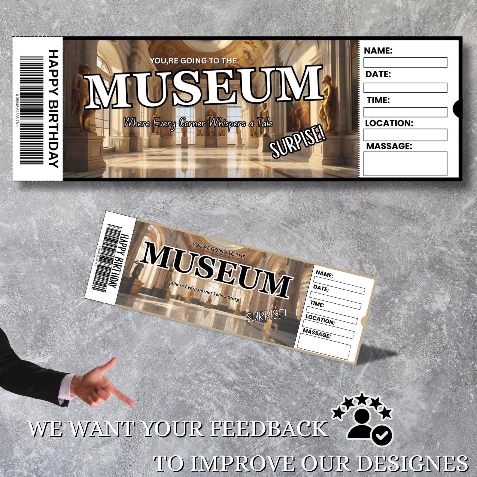 Editable Museum Ticket Template: Surprise Trip Reveal (digital Download ...